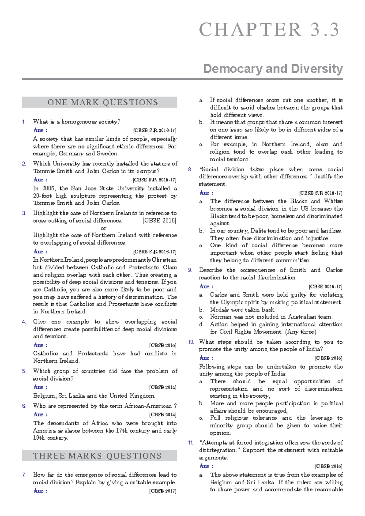 CIVICS 10TH BOARD PYQS: CHAPTER 2 - DEMOCRACY & DIVERSITY - Studocu