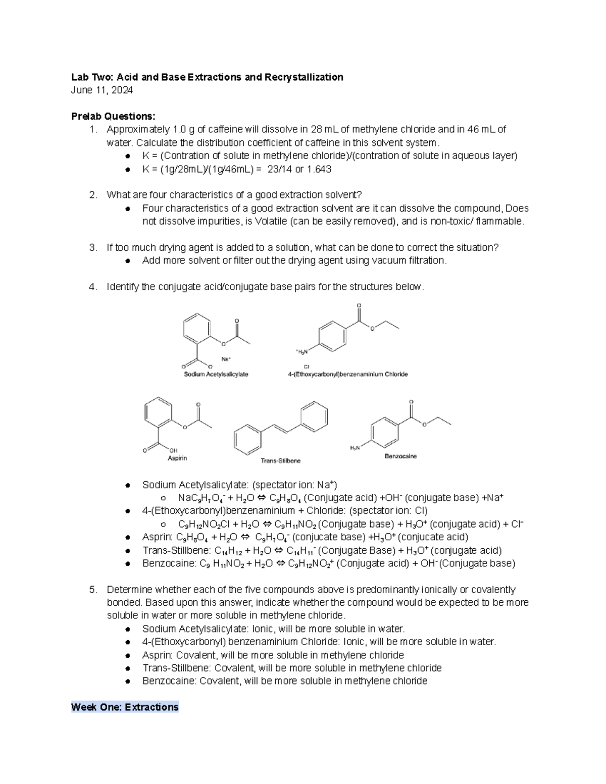 PreLab 2: Acid-Base Extractions & Recrystallization Techniques - Studocu