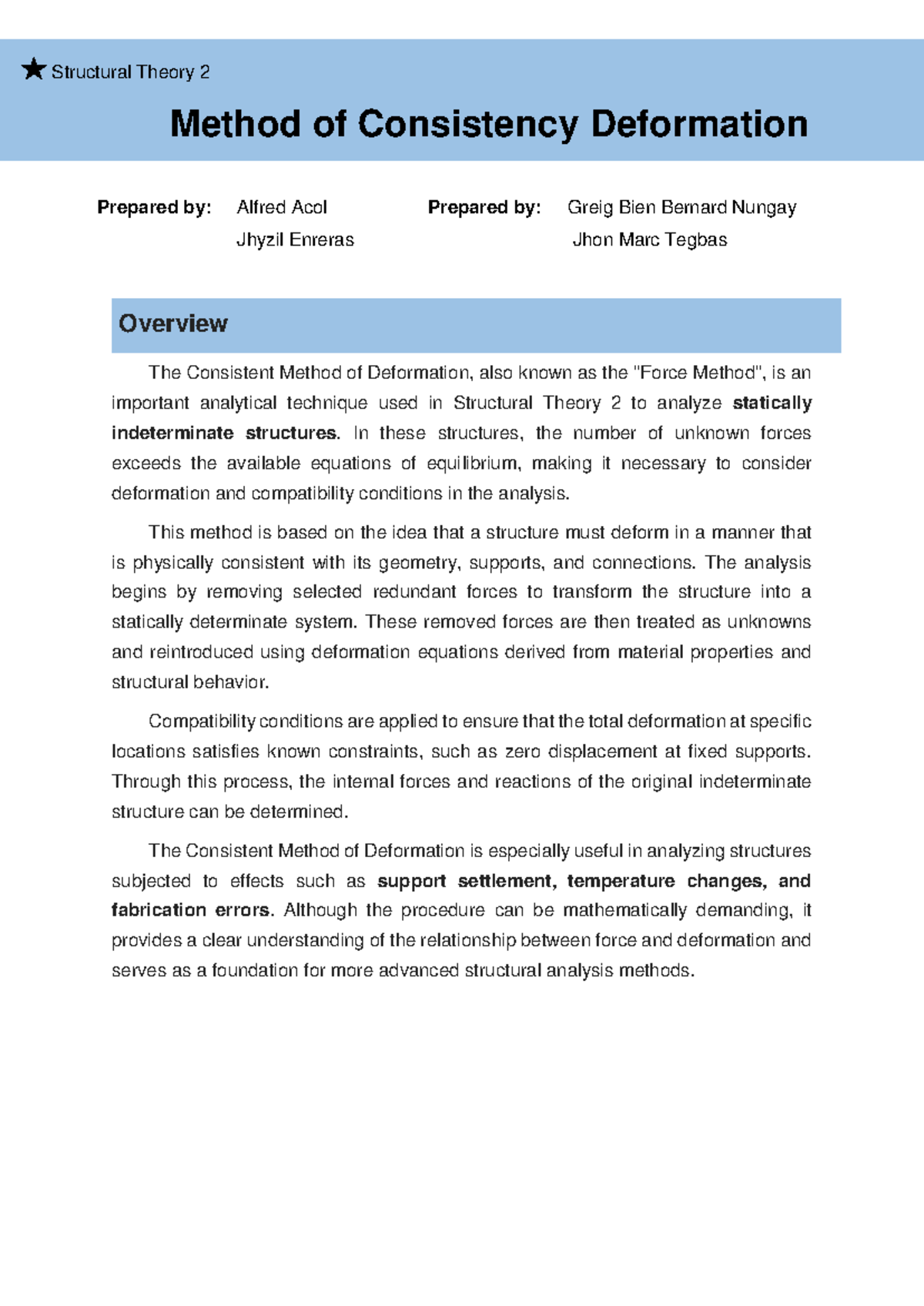 Structural Theory 2: Consistent Method of Deformation Overview - Studocu