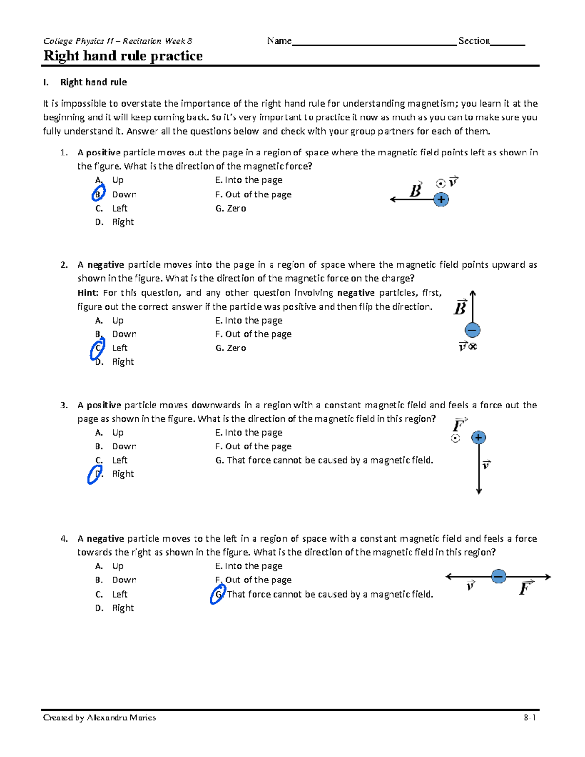 CP2 Recitation Week 8 - Practice on Right Hand Rule in Magnetism - Studocu
