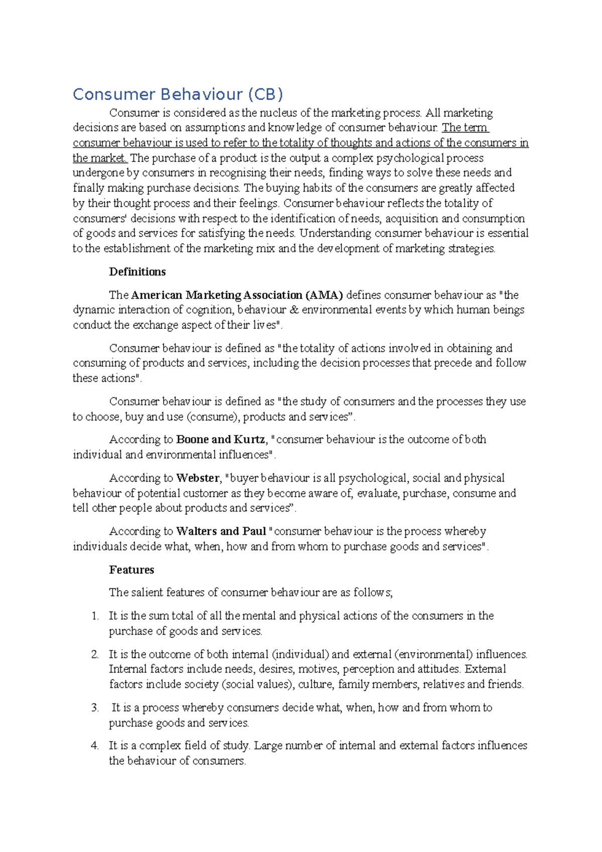 Consumer Behaviour - Marketing Management Lecture Notes (CB) - Studocu