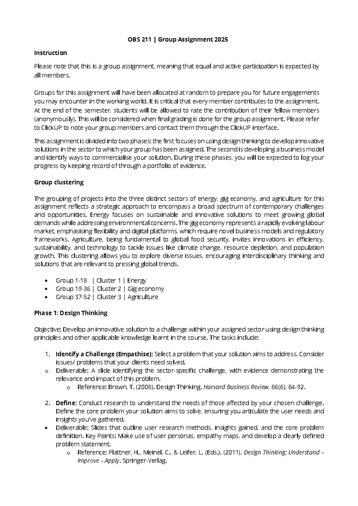 OBS 211 Group Assignment 2025: Design Thinking & Commercialisation Guide - Studocu