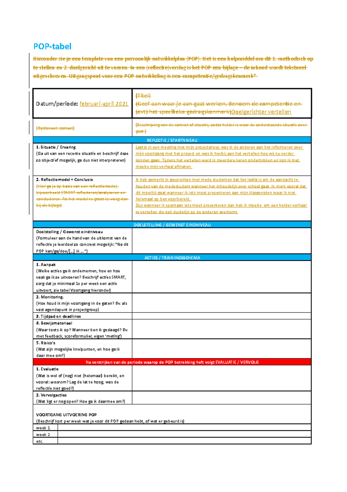Persoonlijk Ontwikkelplan (POP) Template voor P&P3 Examens - Studeersnel