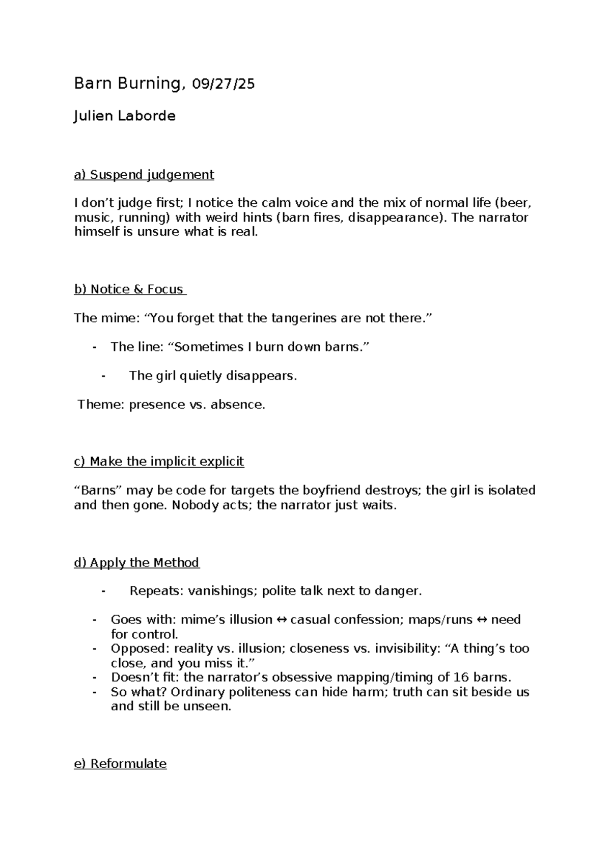 Barn Burning Analysis - Homework for CUIRE 101 - Studocu