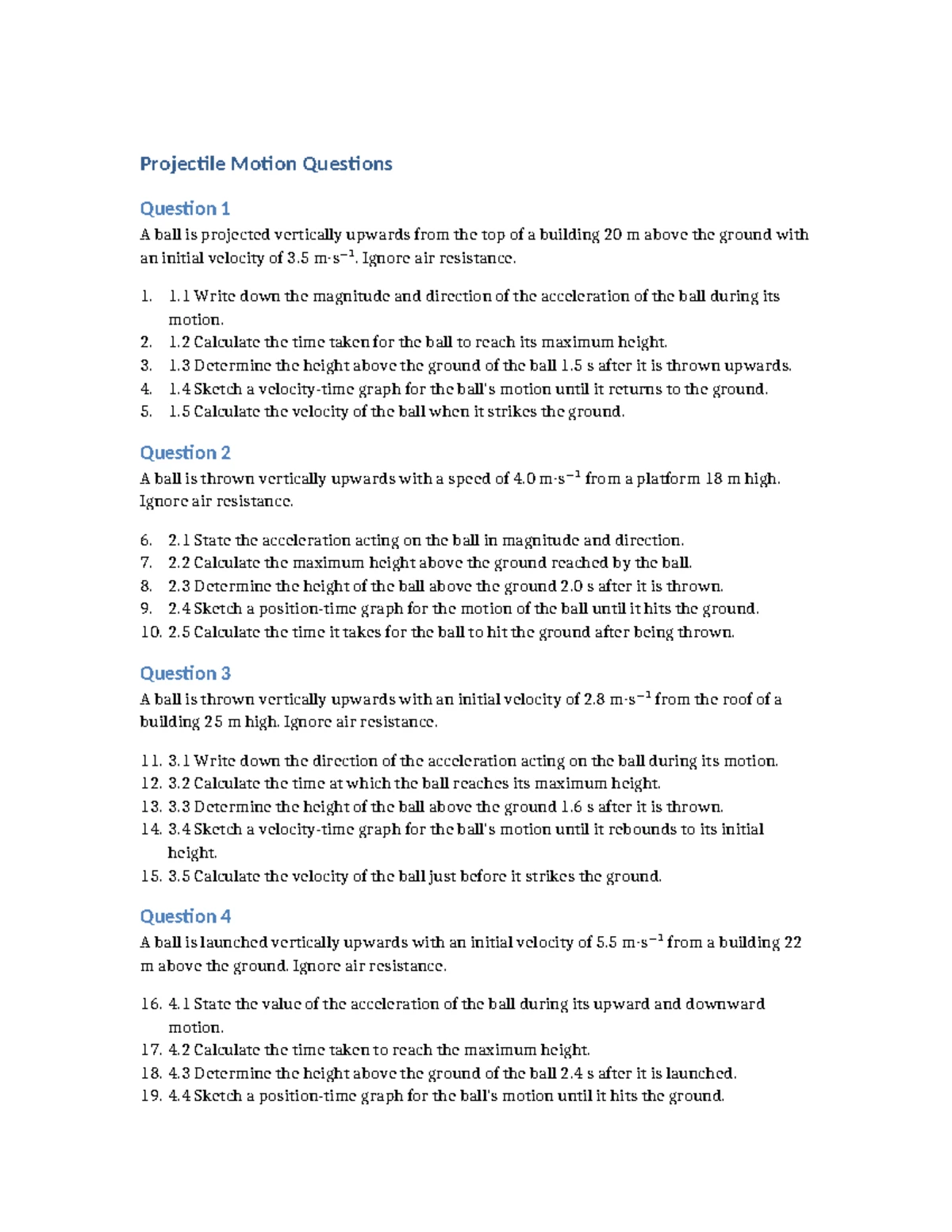 Linear Vertical Projectile Motion Problem Set - Studocu