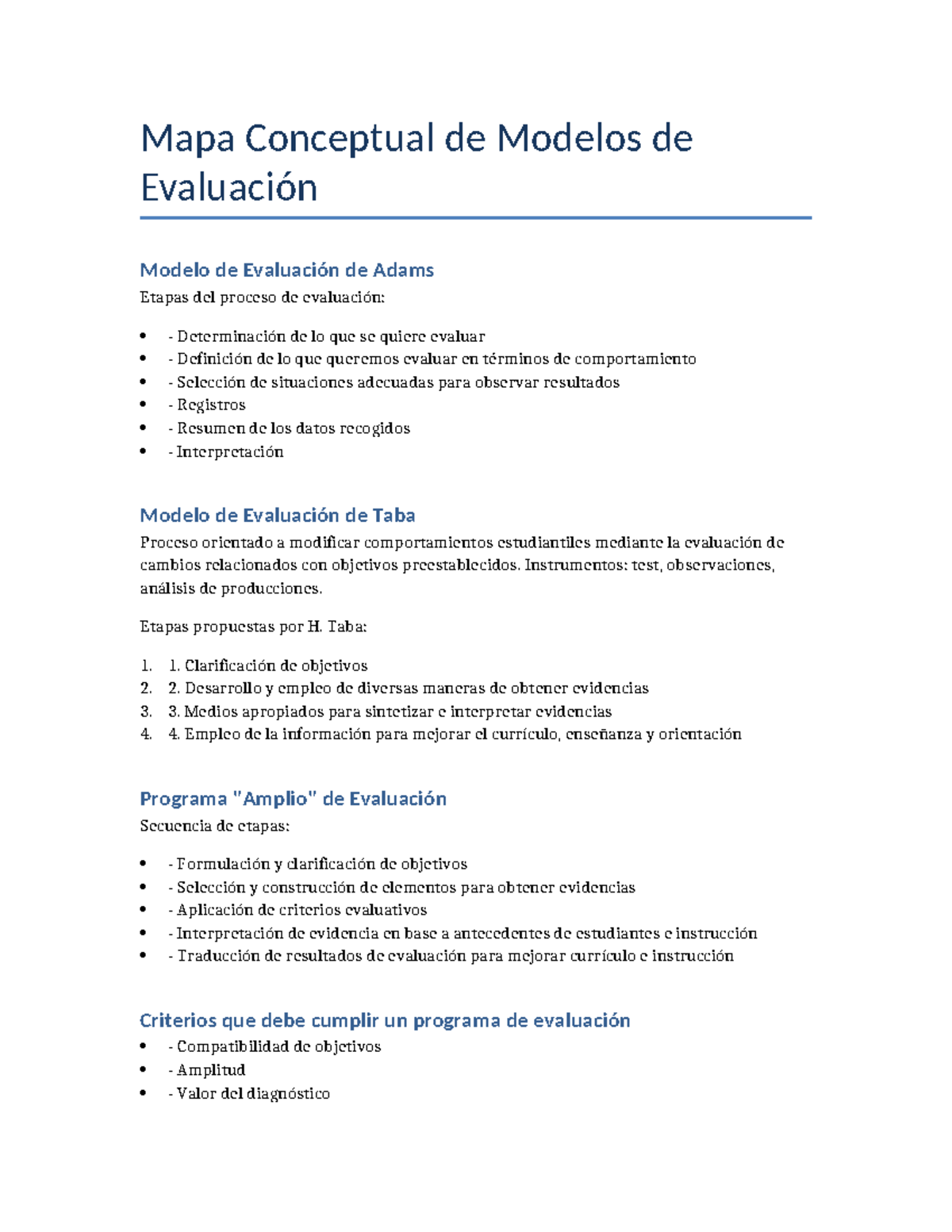 Mapa Conceptual Evaluacion - Mapa Conceptual de Modelos de Evaluación Modelo de Evaluación de ...