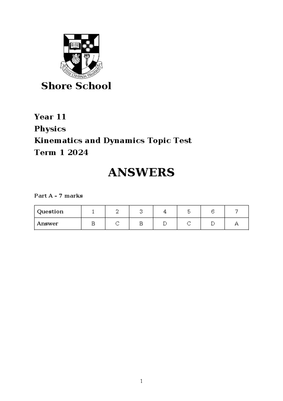 11PHY Task 1 2024 Kinematics and Dynamics Topic Test Answers - Studocu