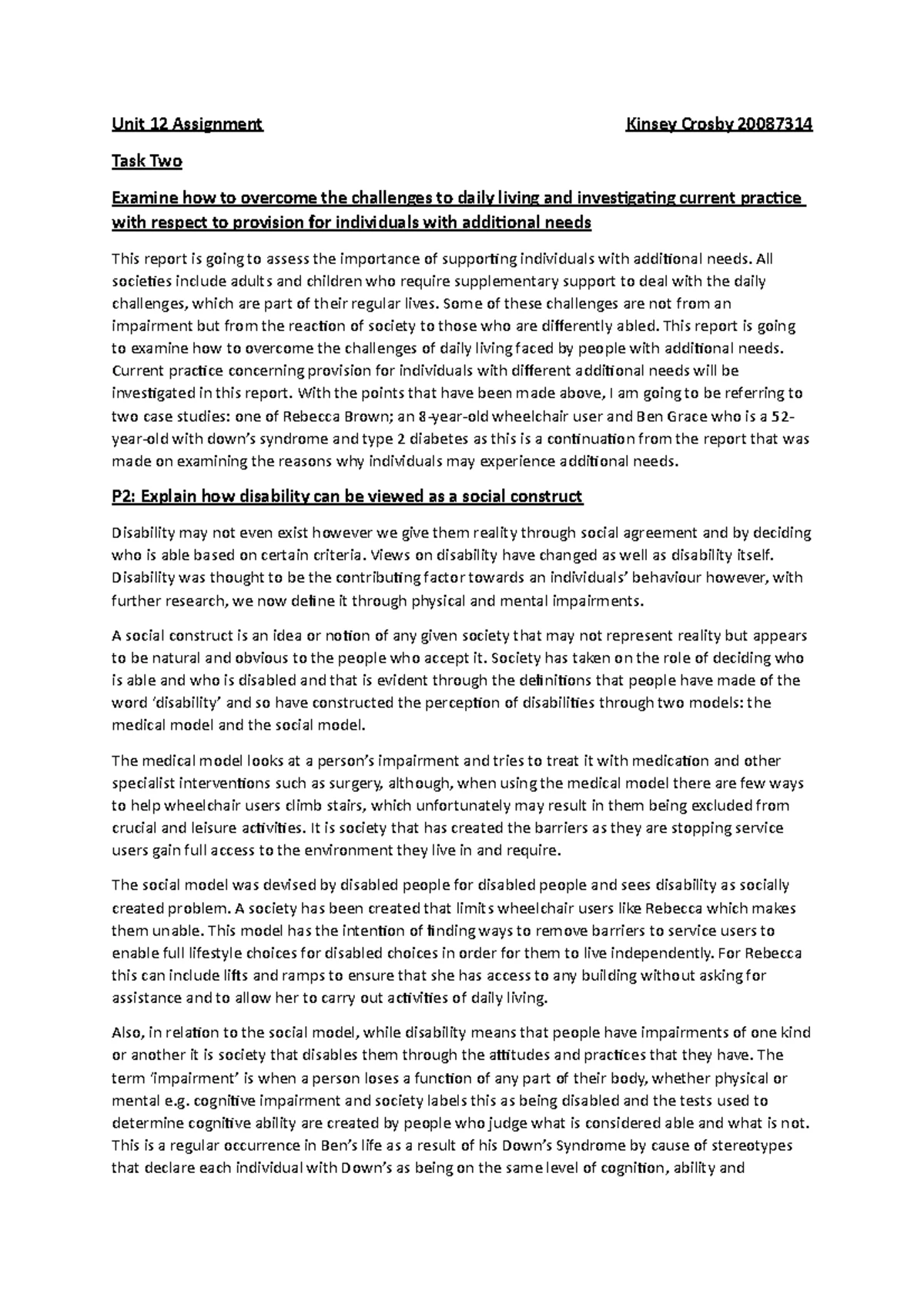 BTEC Level 3 Health and Social Care - Unit 10: Sociological Perspectives Assignment - Unit 10 ...