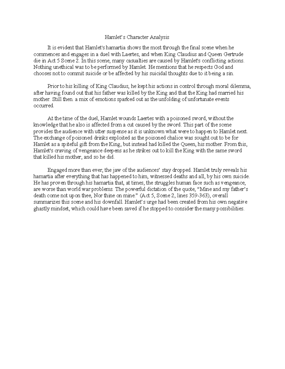 Hamlet's Character Analysis: Exploring Hamartia in Act 5, Scene 2 - Studocu