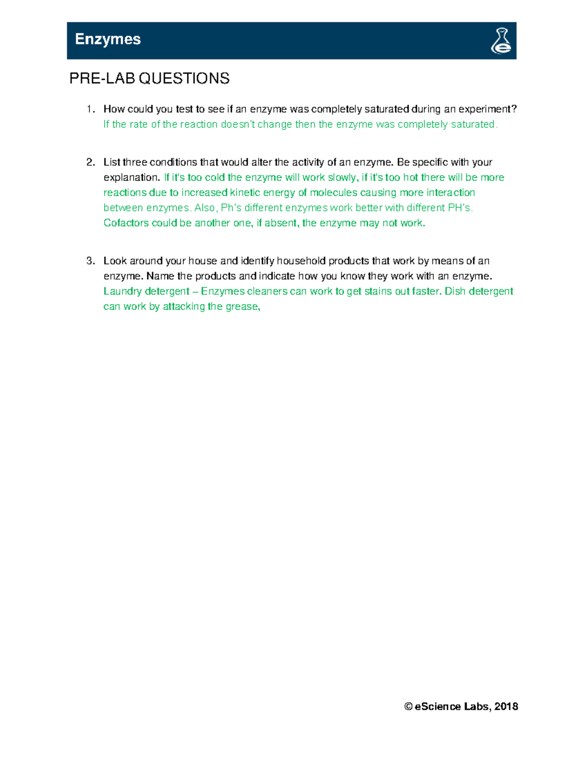 Lab 8: Enzymes and Their Activity - Experimental Analysis - Studocu