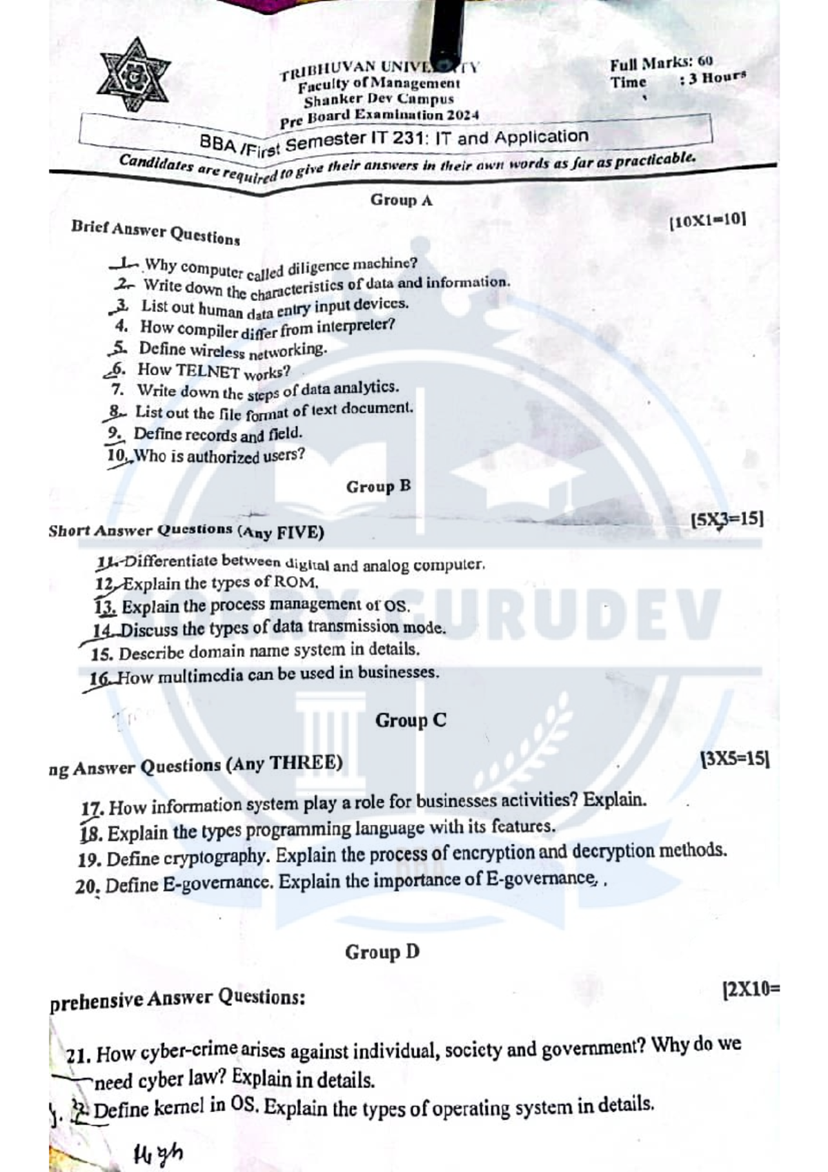 BBA 1st Sem SDC - BBA and BBM practice material - TRIBHUVAN UNIVELORTY Full Marks: 60 Faculty of ...