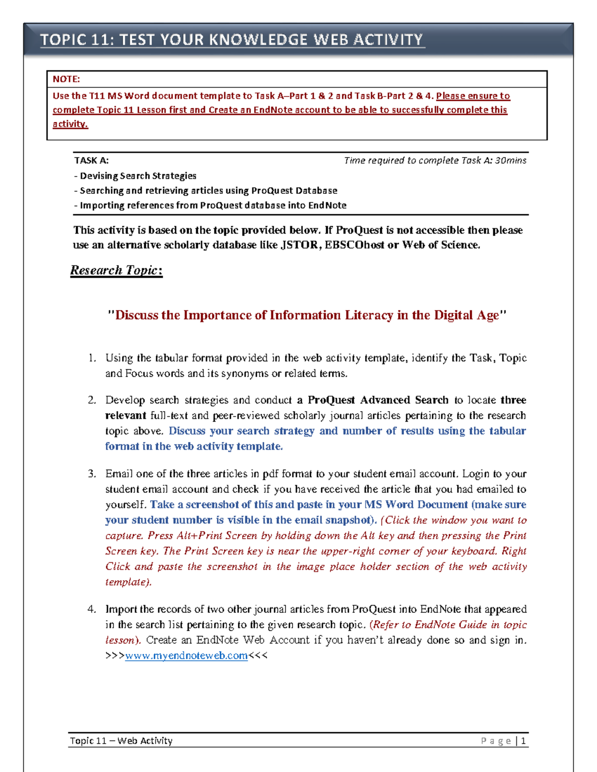 UU100 - Topic 11 Web Activity: Information Literacy Strategies - Studocu