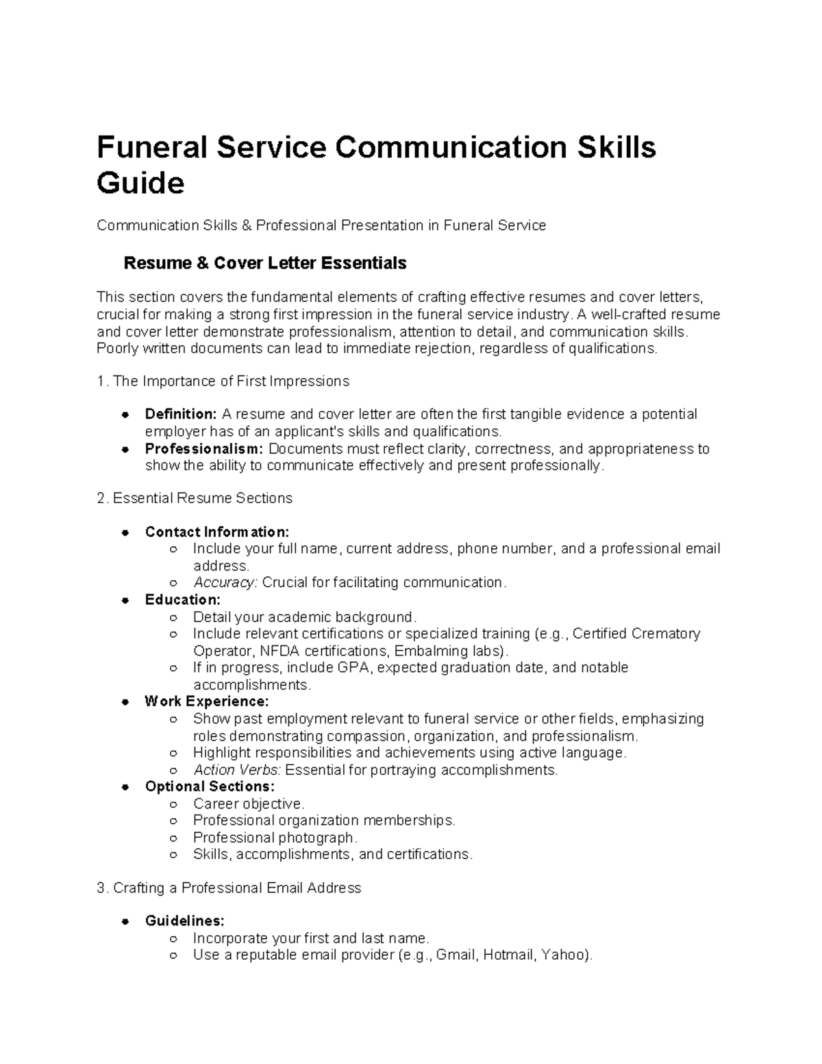 Funeral Service Communication Skills & Professional Presentation Guide ...
