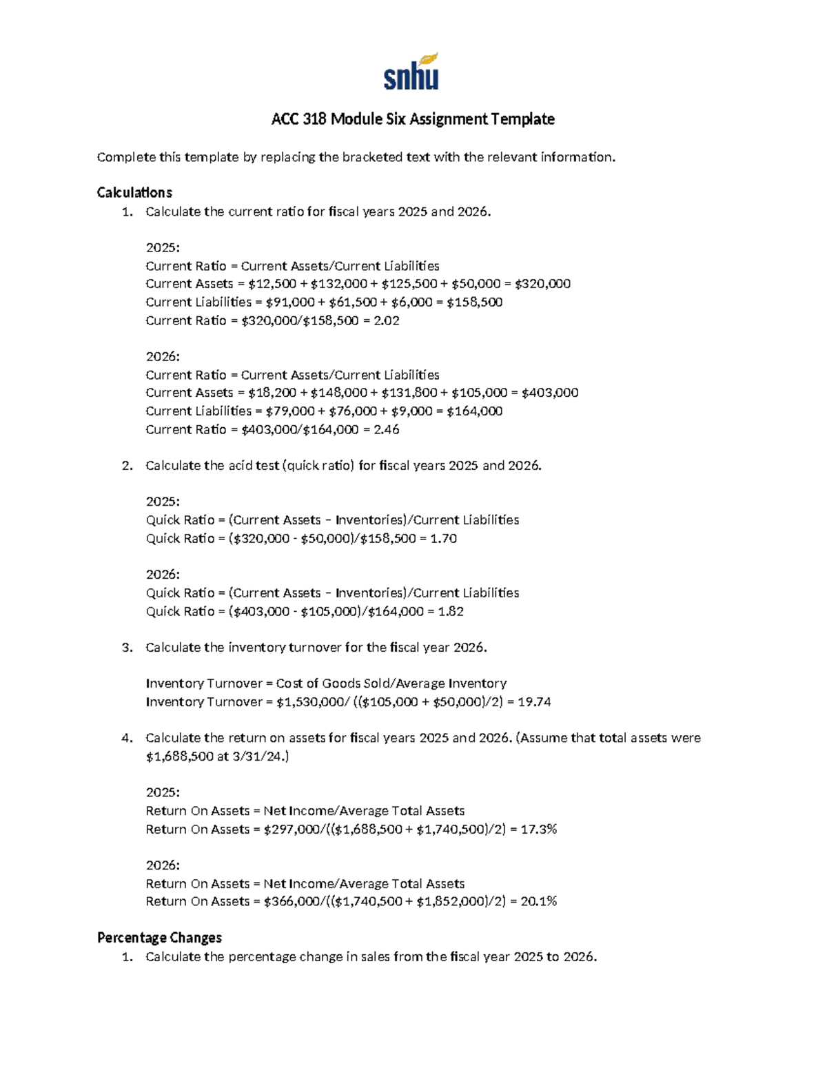 ACC 318 Module Six Financial Ratios & Analysis Assignment Template ...
