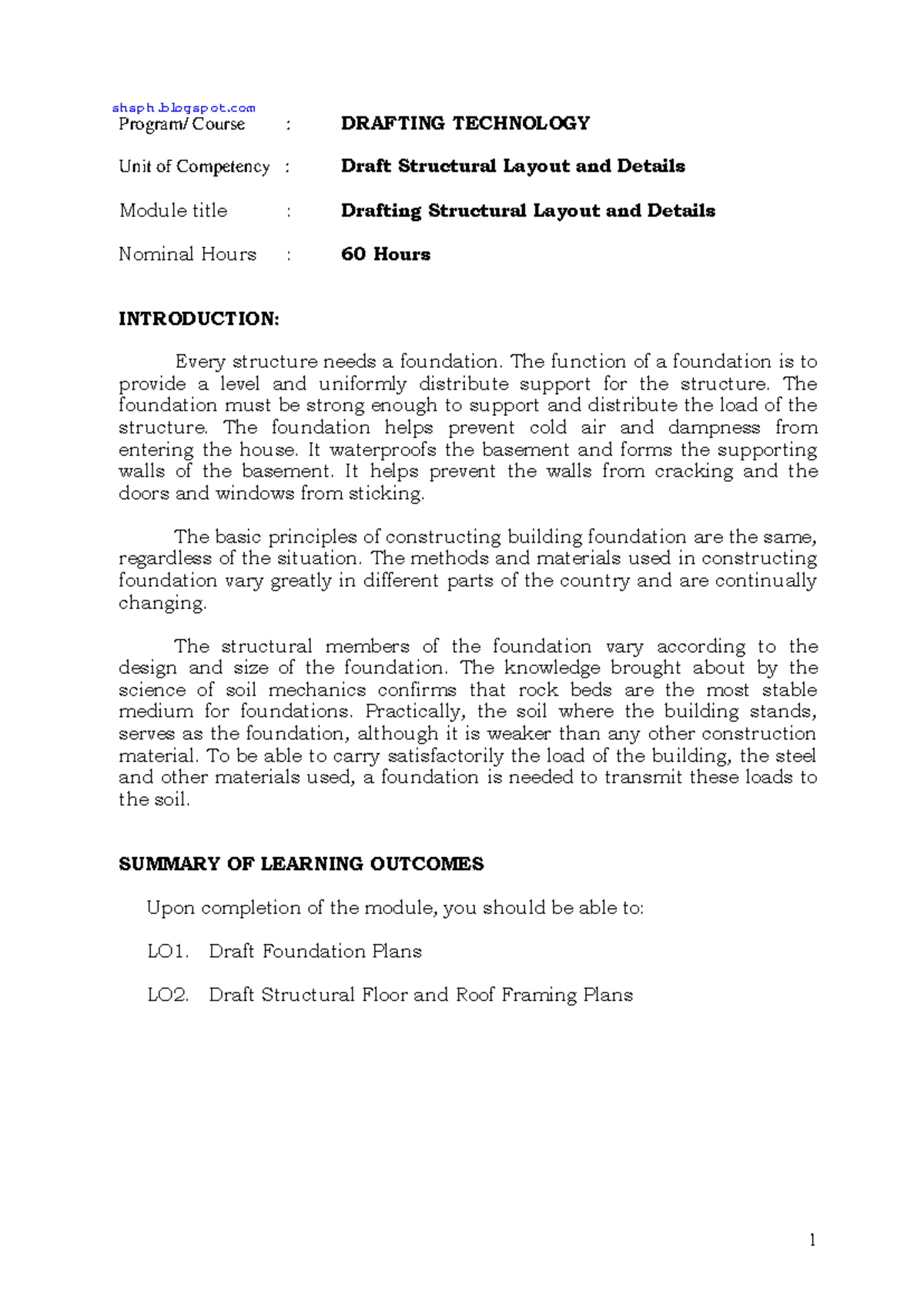 Drafting Module 4 - Lecture notes 1-100 - Program/ Course : DRAFTING ...