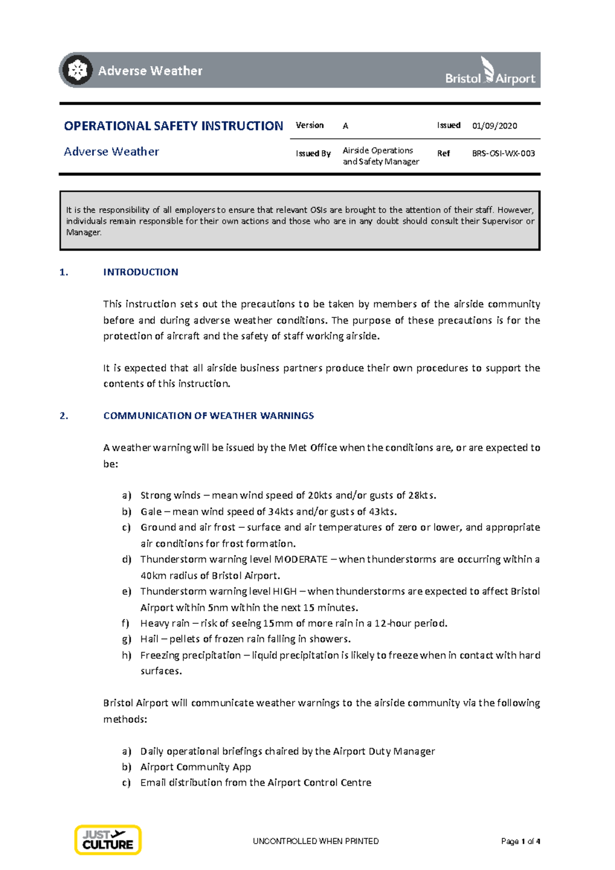 BRS OSI WX 003: Adverse Weather Operational Safety Guidelines - Studocu