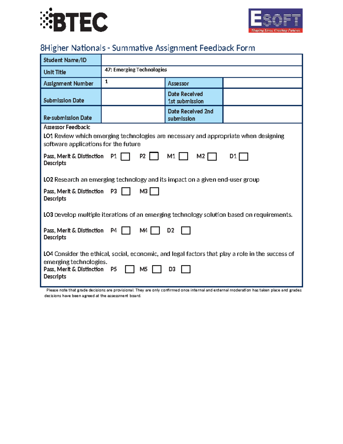 Unit 47: Emerging Technologies - Summative Assignment Feedback Form - Studocu