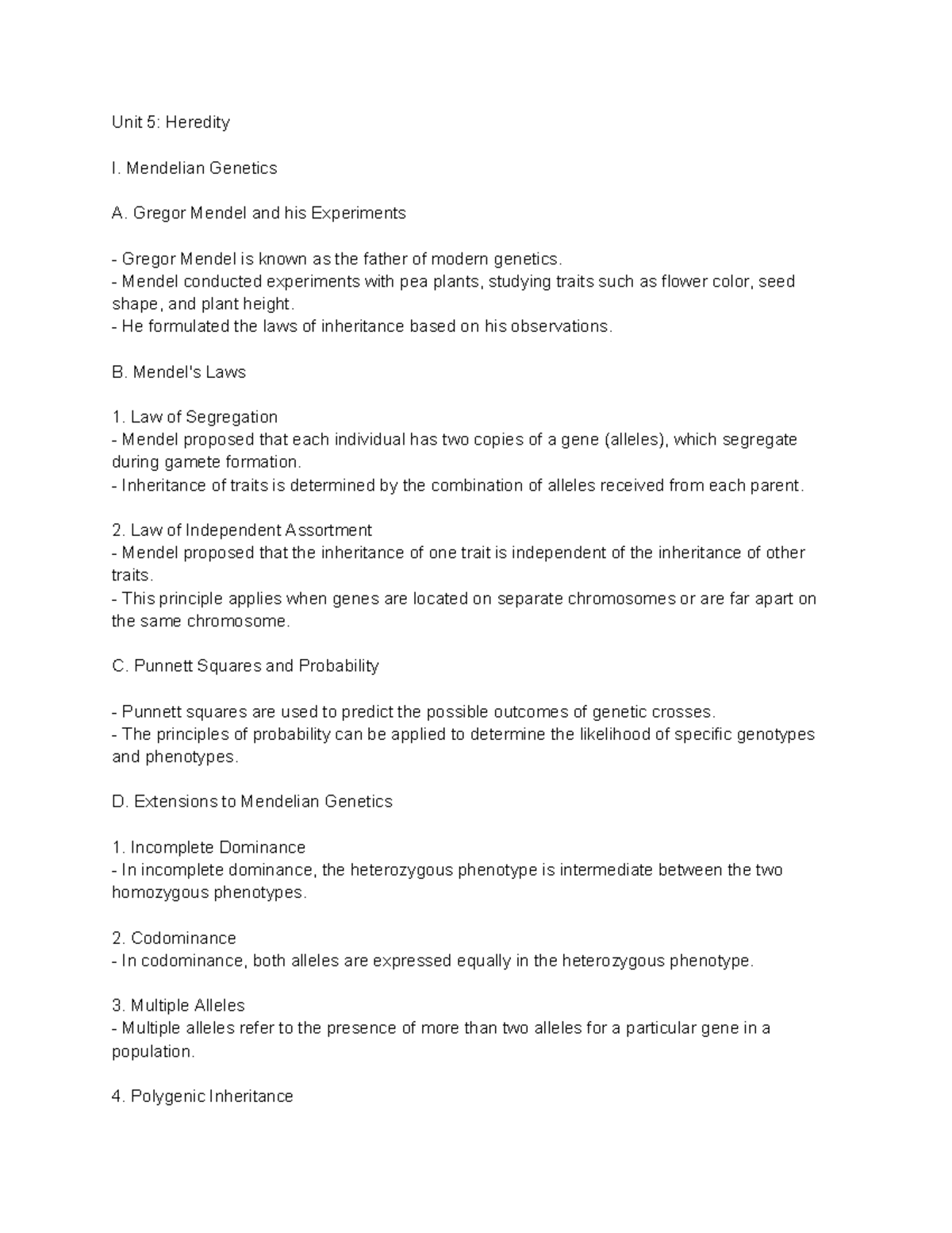 AP BIO 5 - Overview of Heredity and Molecular Genetics Topics - Studocu