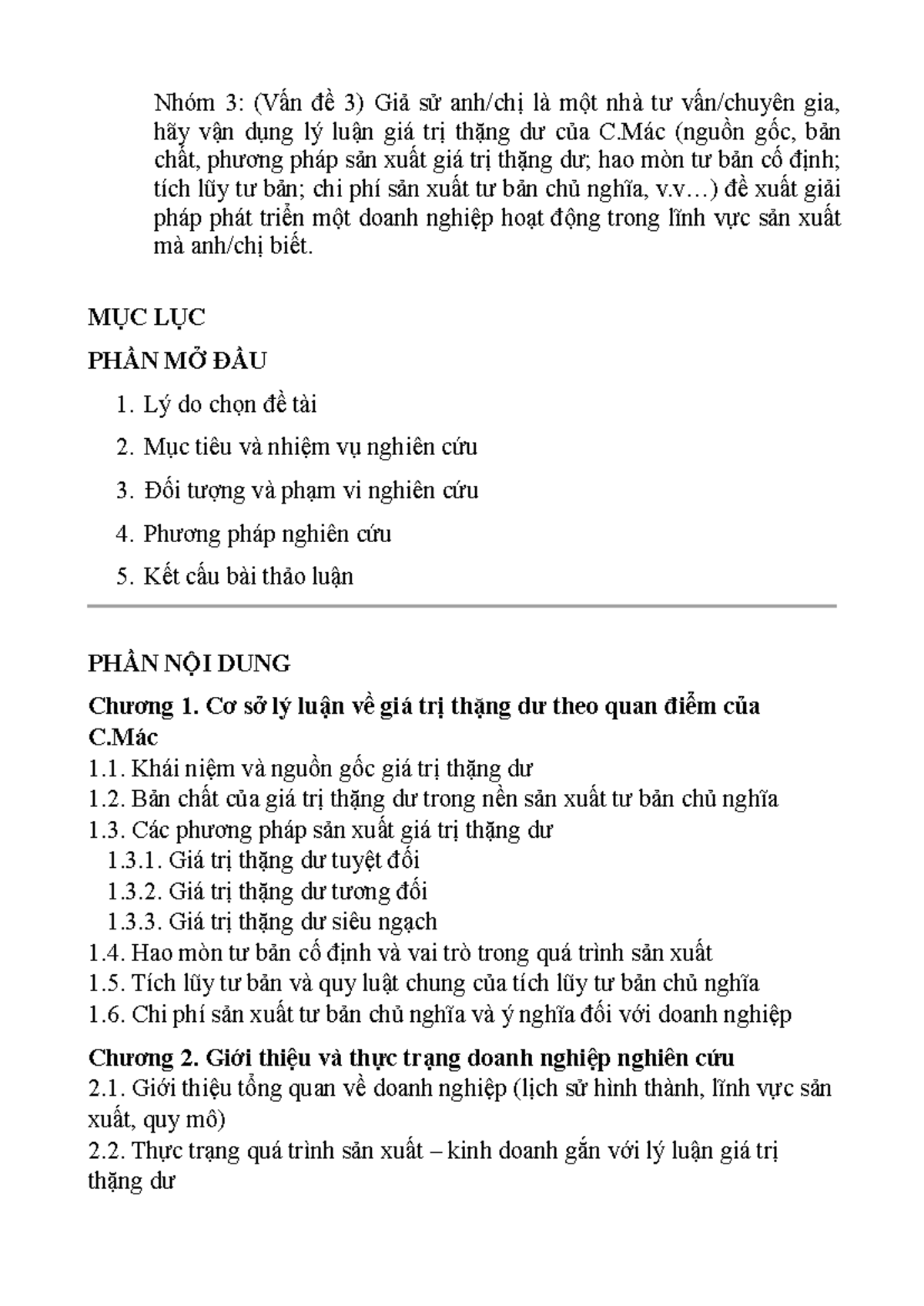 Nhóm 3: Phân Tích Lý Luận Giá Trị Thặng Dư C.Mác và Doanh Nghiệp - Studocu