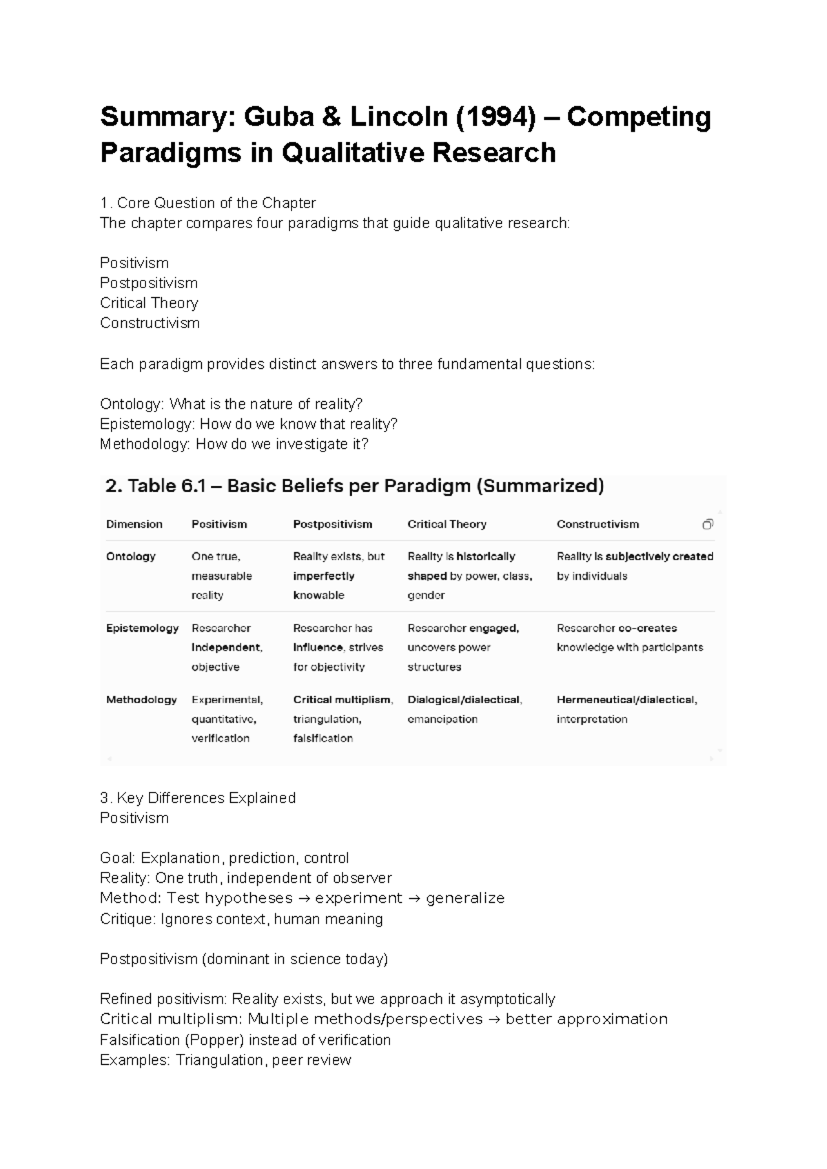 Qualitative Research Paradigms: Guba & Lincoln (1994) Summary - Studeersnel
