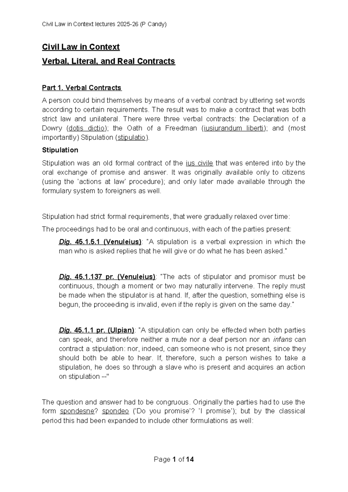 Civil Law in Context Lectures (P Candy): Verbal, Literal, & Real ...