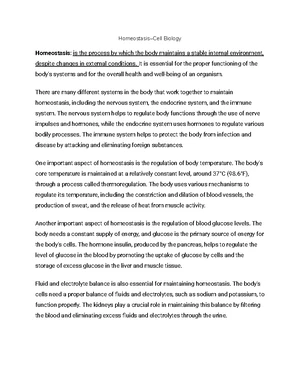Homeostasis Mechanisms - Study Notes & Assignments - Studocu