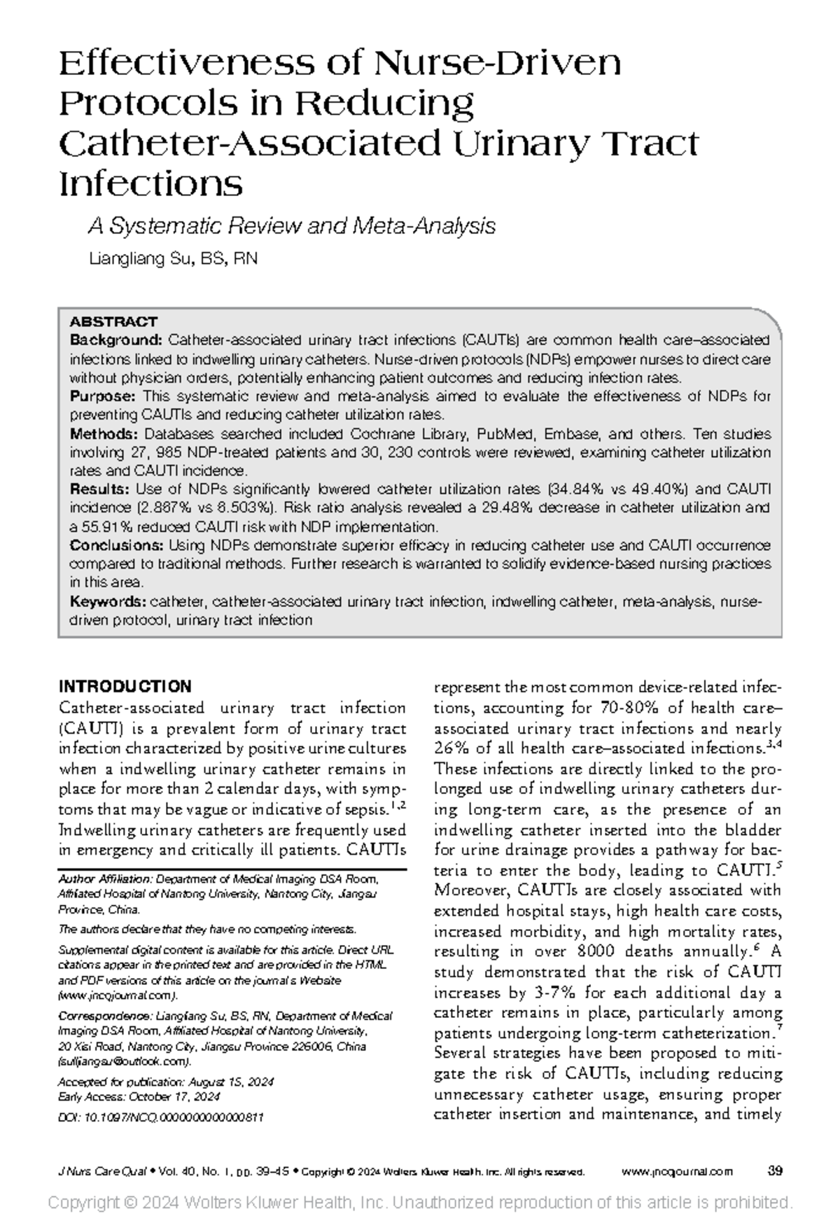 Effectiveness of Nurse-Driven Protocols in Reducing CAUTIs: A ...