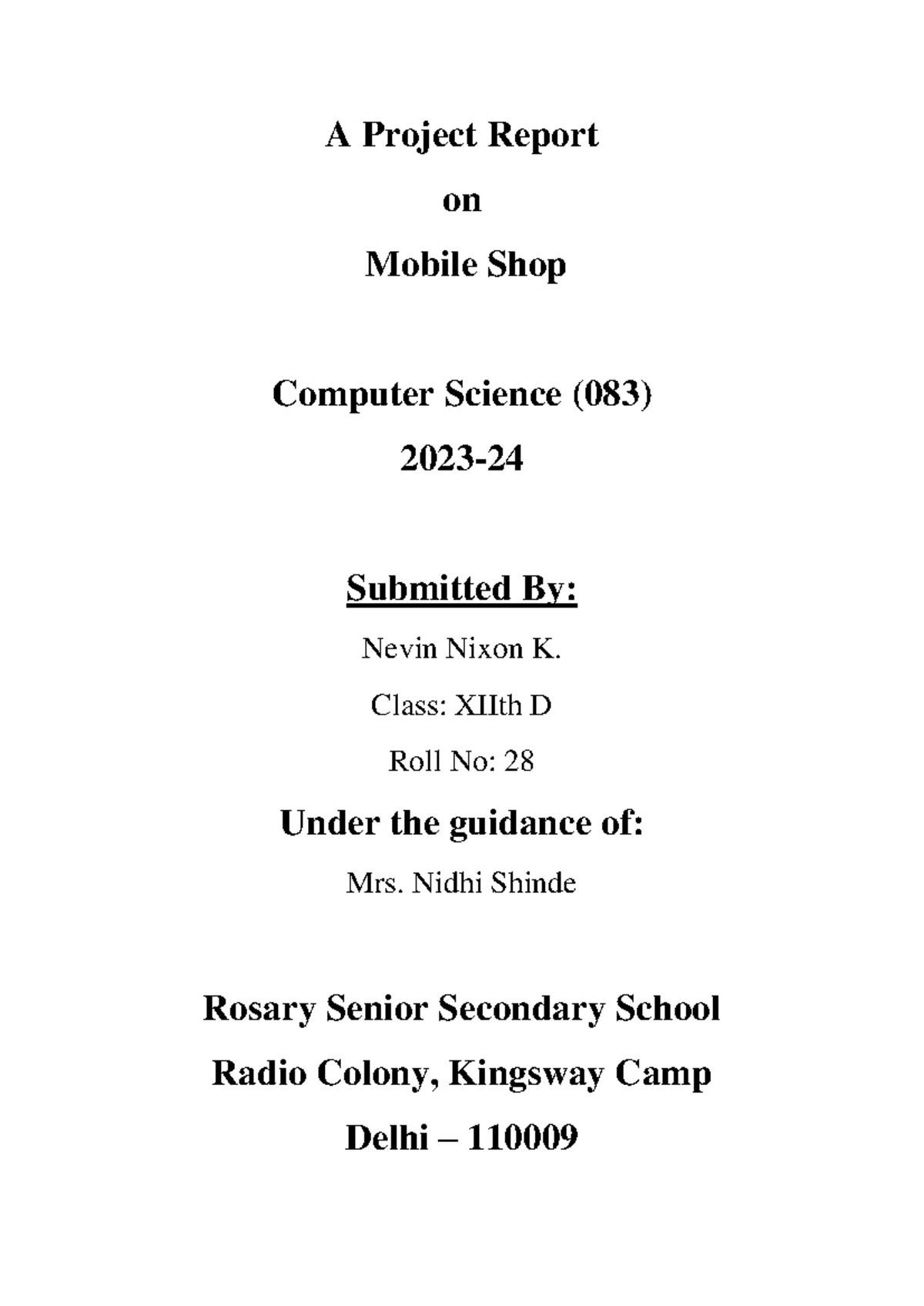 Nevin Mobile Shop Project - A Project Report on Mobile Shop Computer ...
