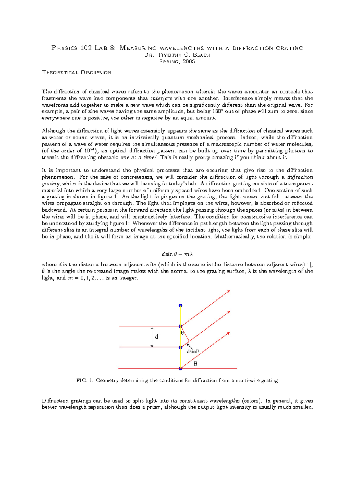 Physics 102 Lab 8: Measuring Wavelengths with a Diffraction Grating ...