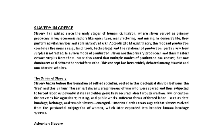 Greek Slavery: An In-Depth Study - 3rd Sem - Studocu