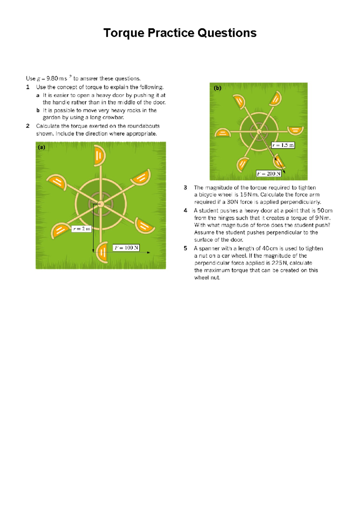 Torque Practice Questions and Calculations for Physics 101 - Studocu
