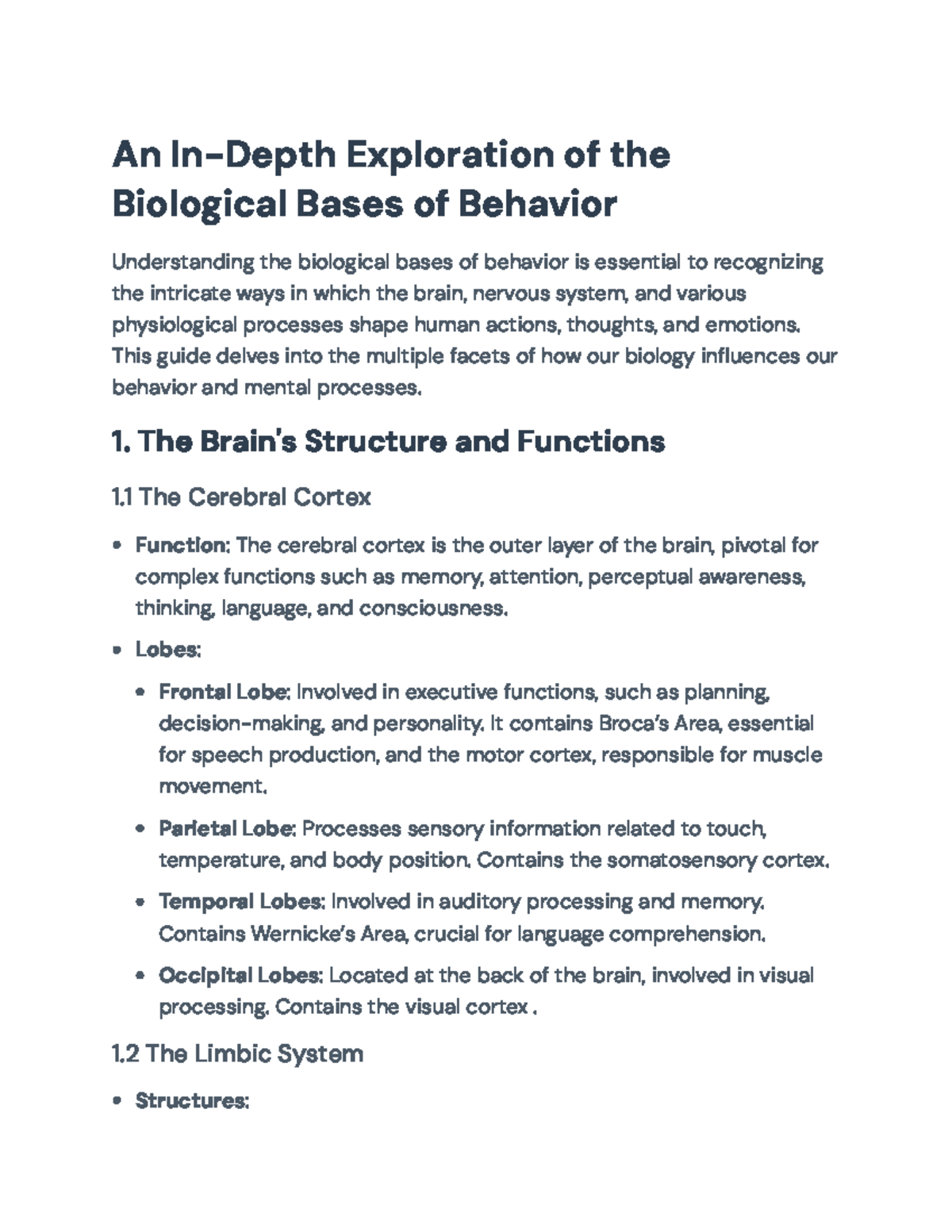 Biological Bases of Behavior: An Overview of Brain and Systems - An In ...