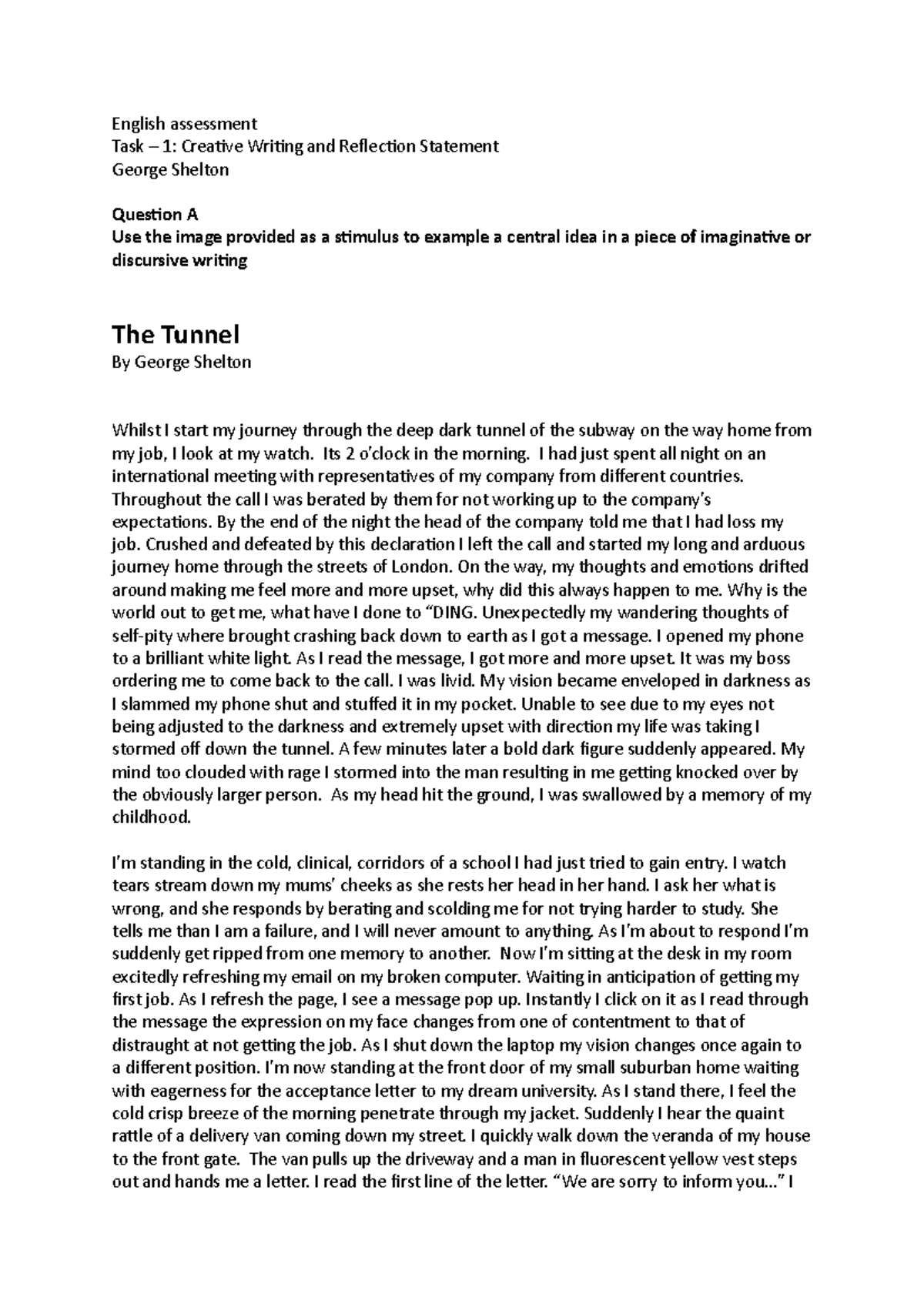 Assessment task y11 T1 English - English assessment Task – 1: Creative ...