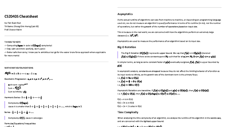 CS2040S Asymptotics and Algorithm Complexity Cheatsheet - Studocu
