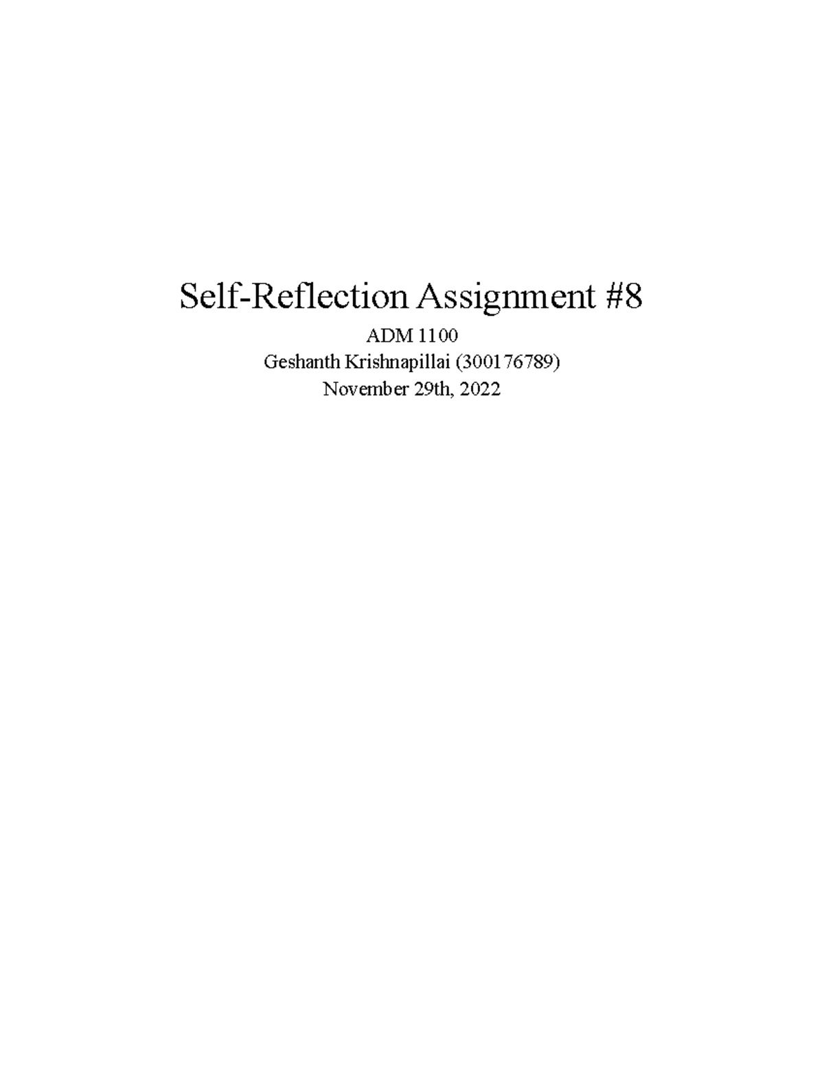 Self-Reflection Assignment #8 - ADM1100 - Self-Reflection Assignment ...