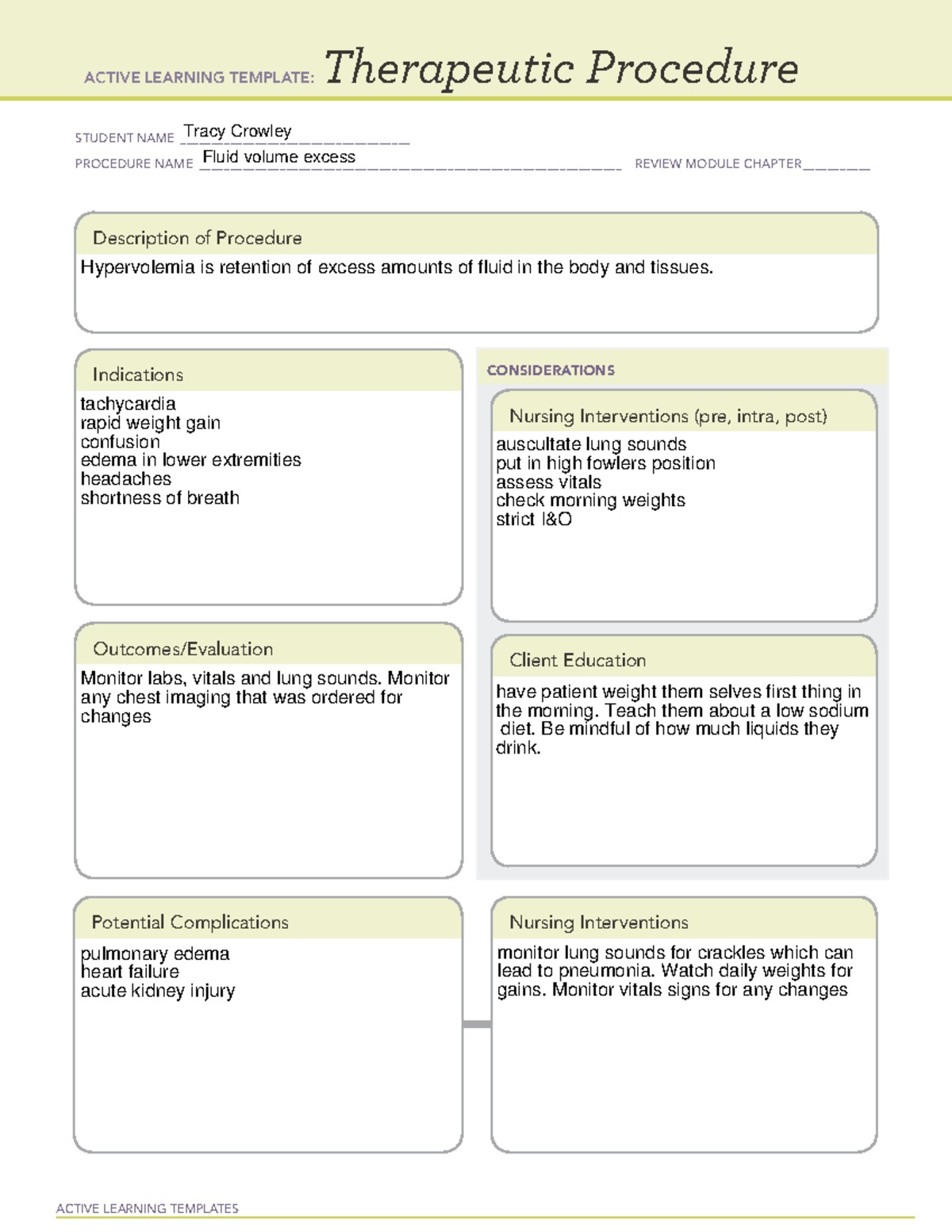 ACTIVE LEARNING TEMPLATE: Therapeutic Procedure on Fluid Volume Excess ...