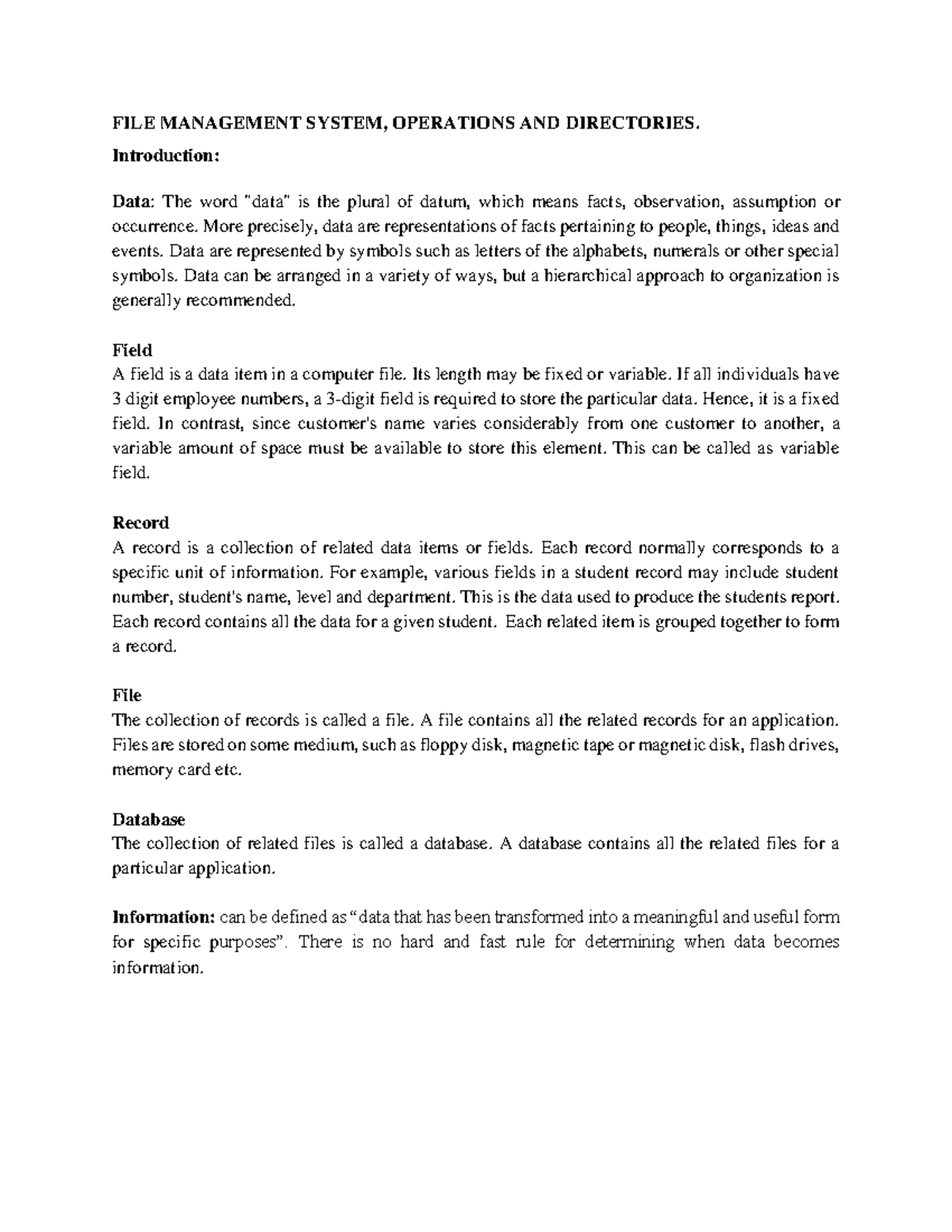 FILE MANAGEMENT SYSTEM: OPERATIONS & DIRECTORIES (307 I) - Studocu
