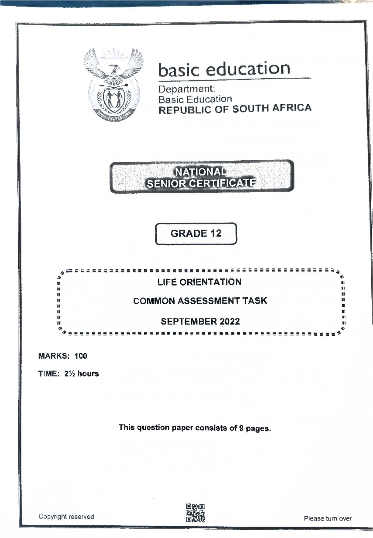 Life Orientation 12 NSC Common Assessment Task - September 2022 - Studocu