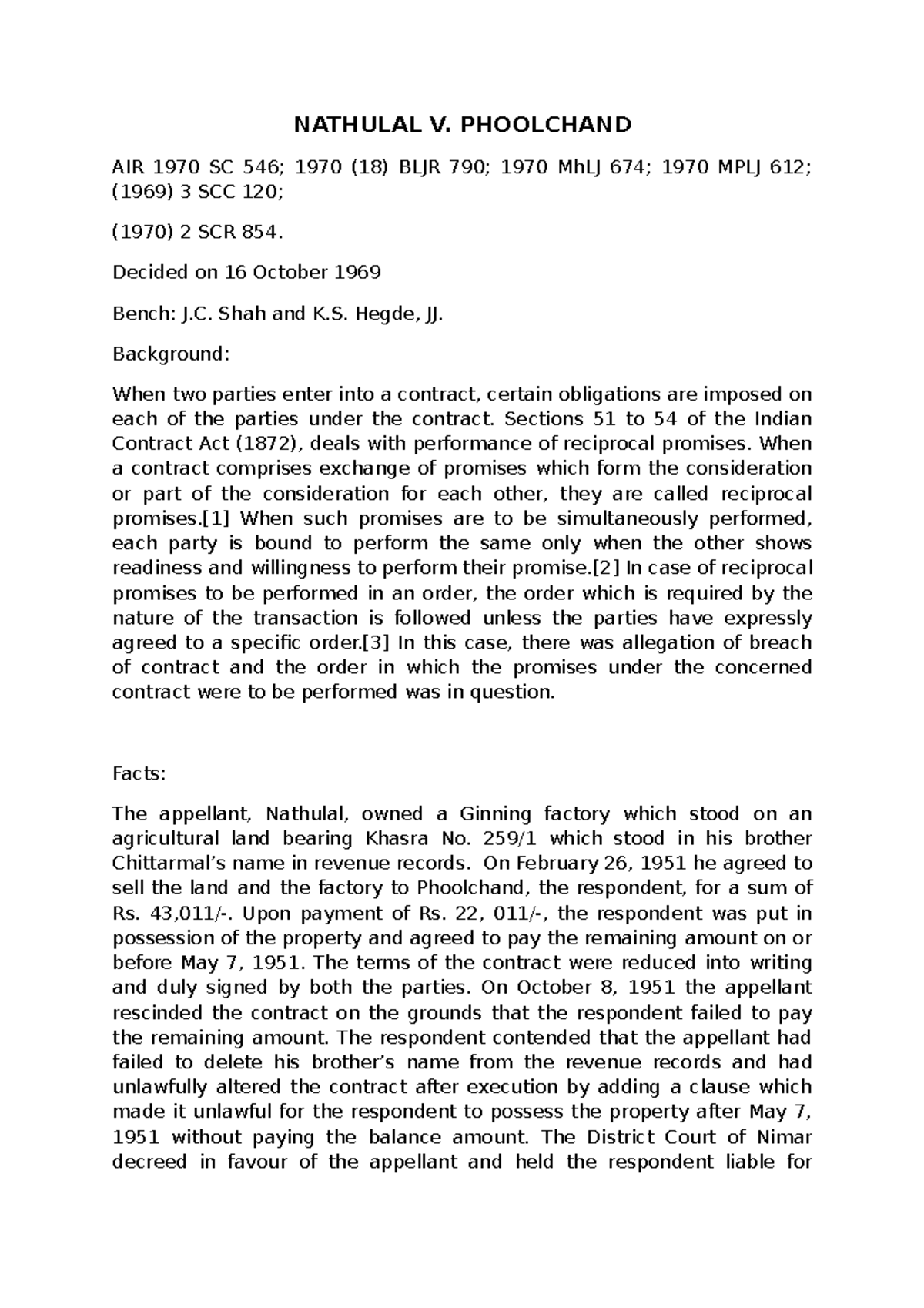 Nathulal v. Phoolchand - NATHULAL V. PHOOLCHAND AIR 1970 SC 546; 1970 ...