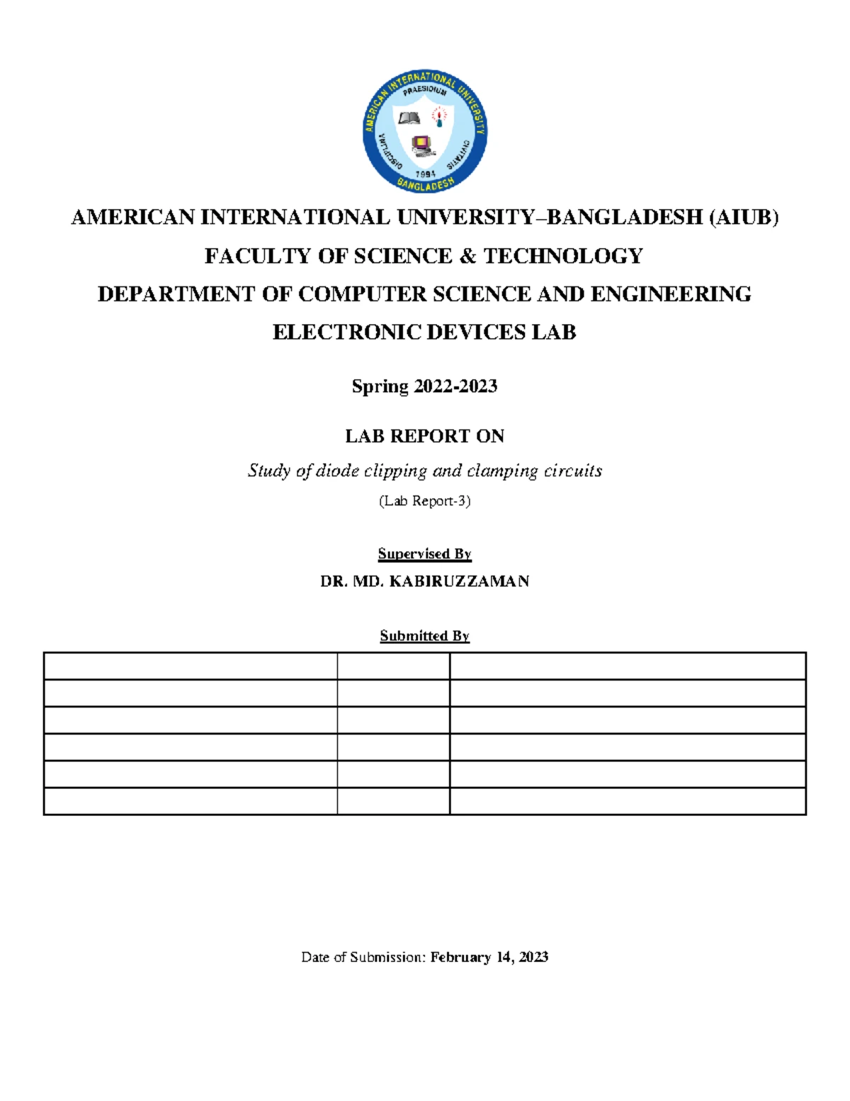 Lab Report on Diode Clipping & Clamping Circuits - ELT 03 - Studocu