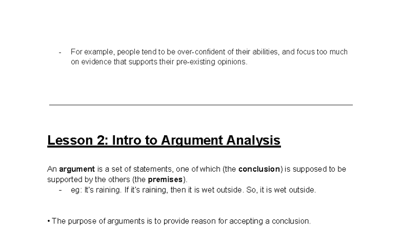 PHIL 1230 A Notes - Lesson 2: Intro to Argument Analysis - Studocu