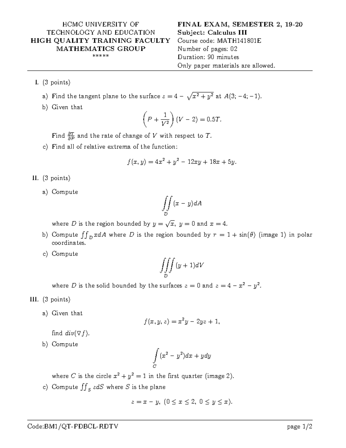 FINAL EXAM MATH141801E: Calculus II - Semester 2 Review - Studocu
