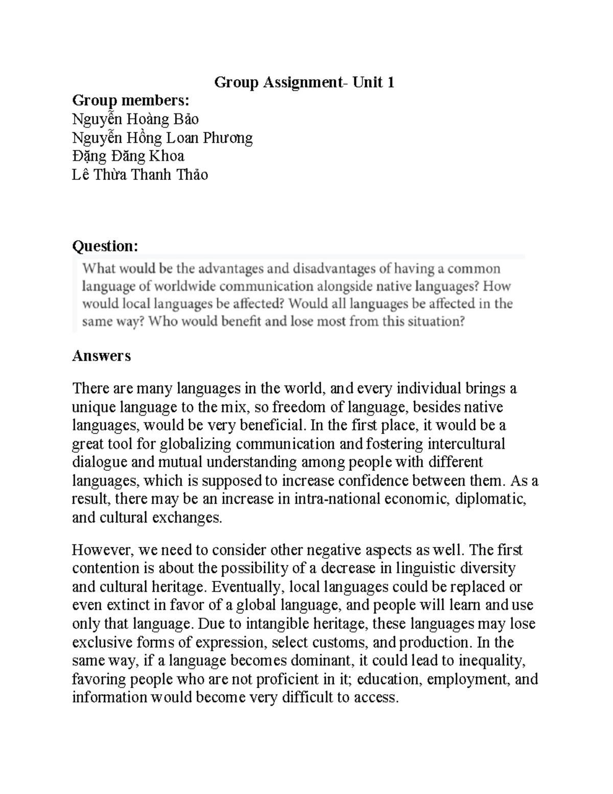 Unit 1 Writting Assignment - Group Assignment- Unit 1 Group members ...