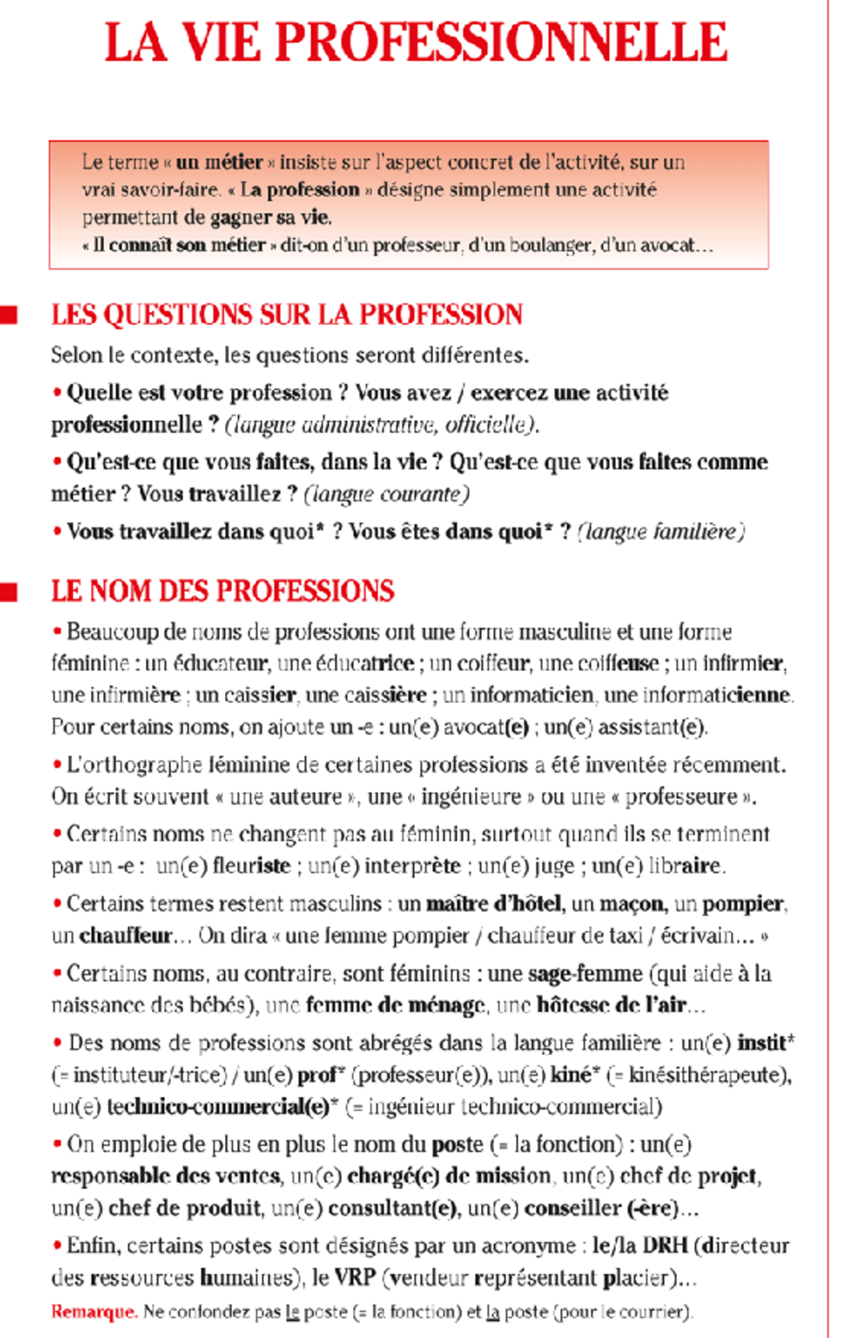 La vie professionnelle - LA VIE PROFESSIONNELLE Le terme un métier ...