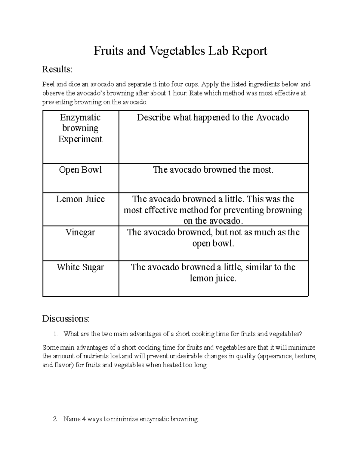 Lab Report #4 - Fruits and Vegetables Lab Report Results: Peel and dice ...