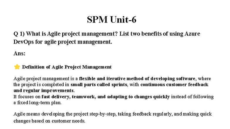 SPM Unit-6: Agile Project Management & Azure DevOps Benefits - Studocu