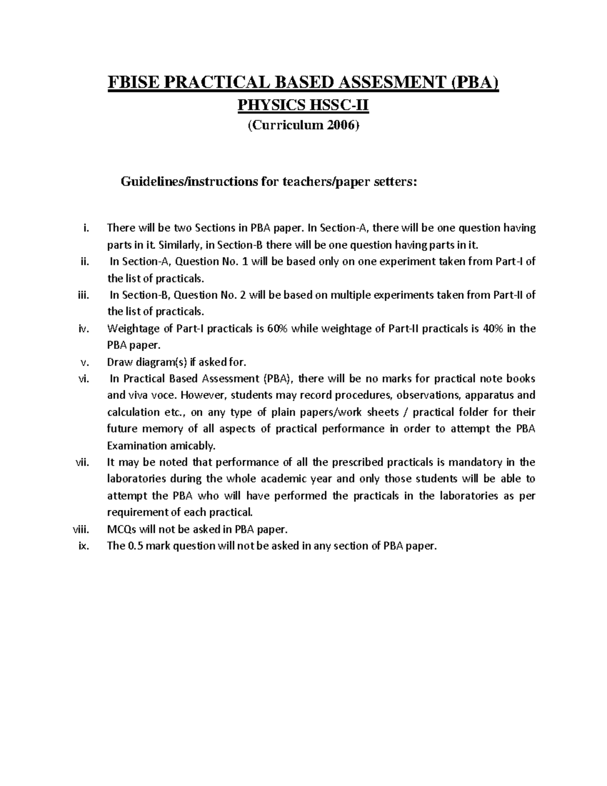 Final Model Question Paper PBA Physics HSSC-II (Curriculum 2006) - Studocu