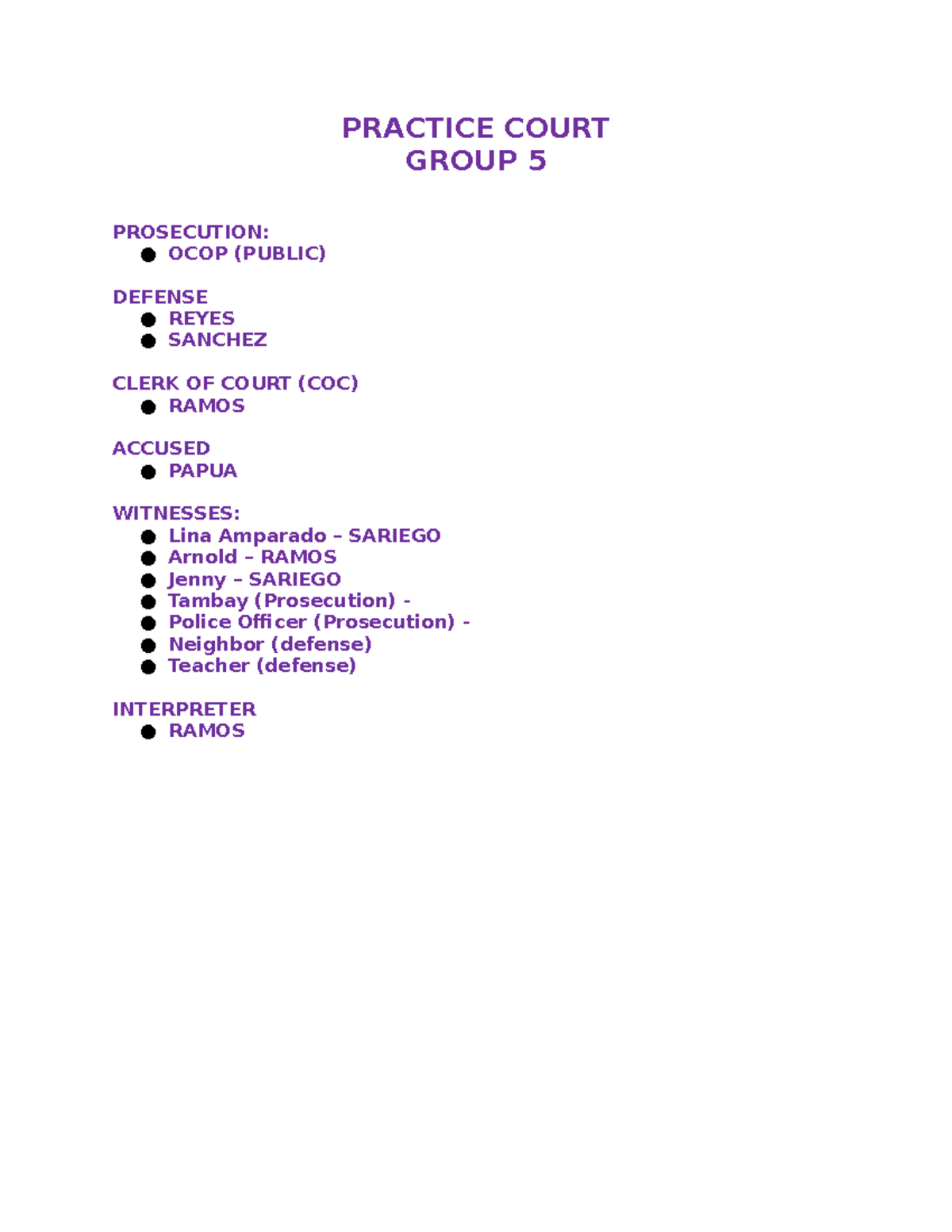 Court Hearings Script - Criminal Case - PRACTICE COURT GROUP 5 ...
