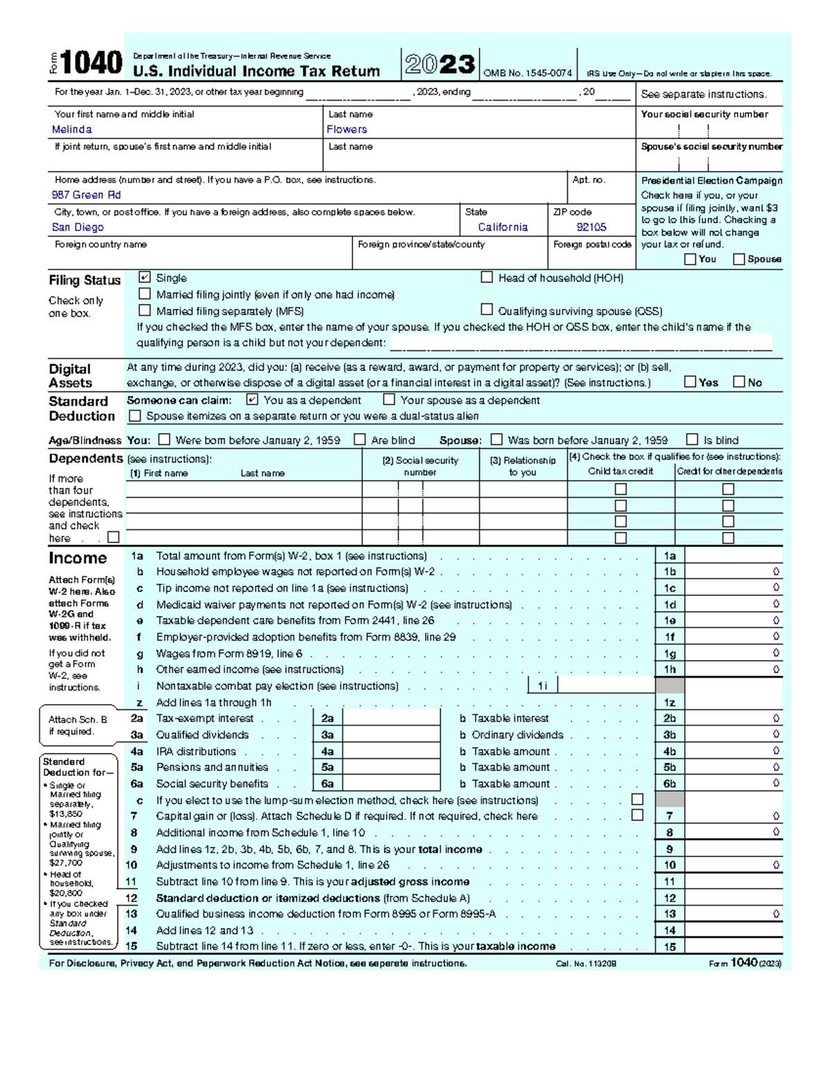 F1040 - idk - Form 1040 U. Individual Income Tax Return 2023 Department ...