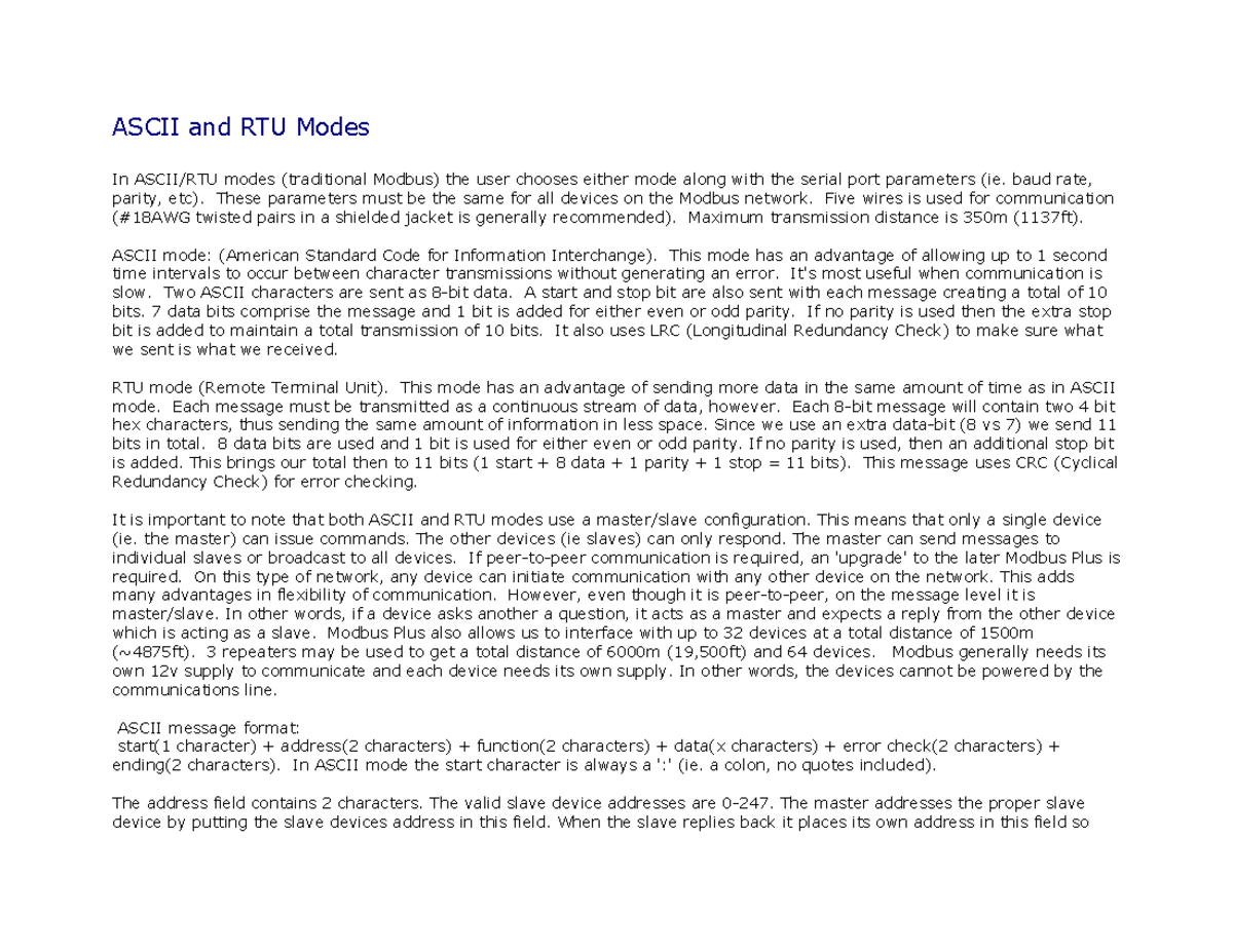 Modbus+RTU+vs+ Ascii - Curso de Modbus - ASCII and RTU ModesIn ASCII/RTU modes (traditional ...